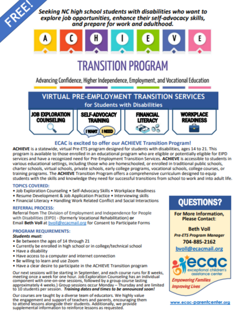 ACHIEVE Transition Program - Exceptional Children's Assistance Center ...