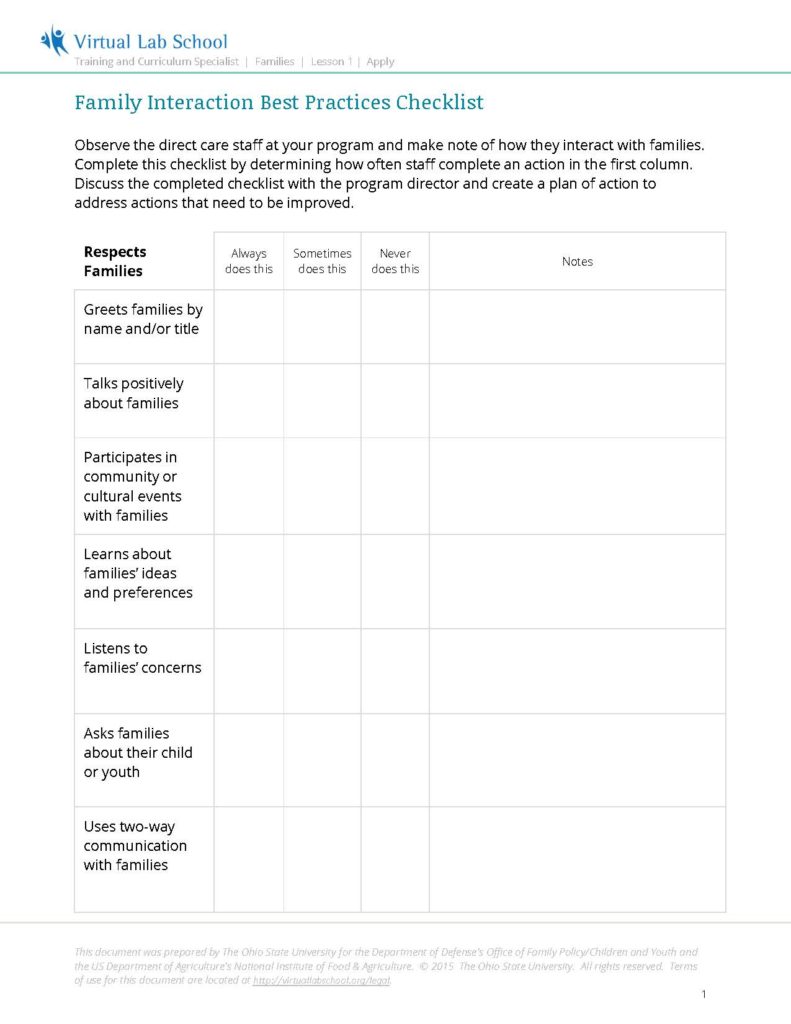 Family Interaction Best Practices Checklist - Exceptional Children's ...