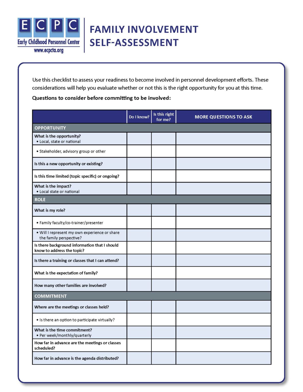Family Involvement Self Assessment - Exceptional Children's Assistance ...